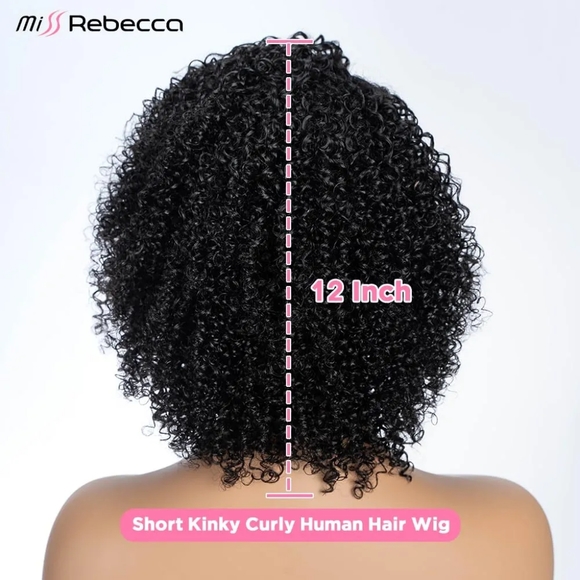 MISS REBECCA | Hair | Short Kinky Curly Lace Front Wig Human Hair Side ...